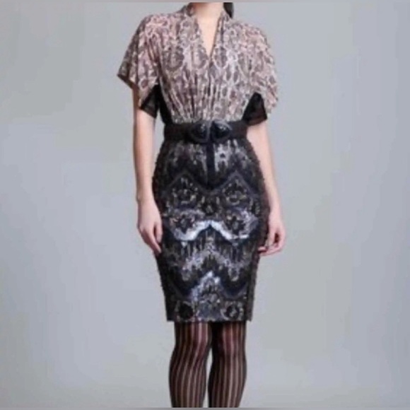 Byron Lars | Dresses | Byron Lars Mixed Media Paisley Sheath Dress ...